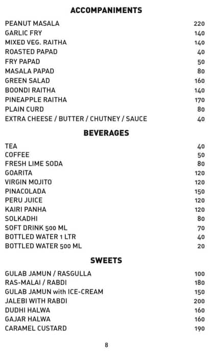 Menu at Aquafire, Mumbai, floor no 5- 10