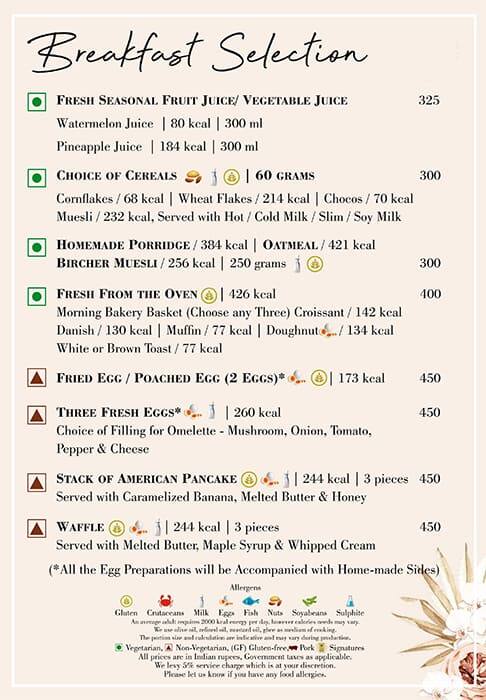 Menu of SXVIII - Radisson Blu MBD Hotel Noida, Sector 18, Noida