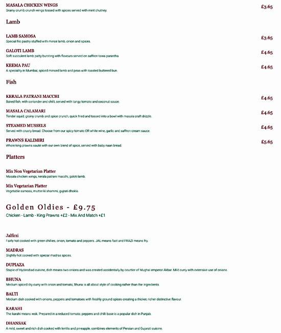 Menu at Masala Craft restaurant, York, 12A King Street