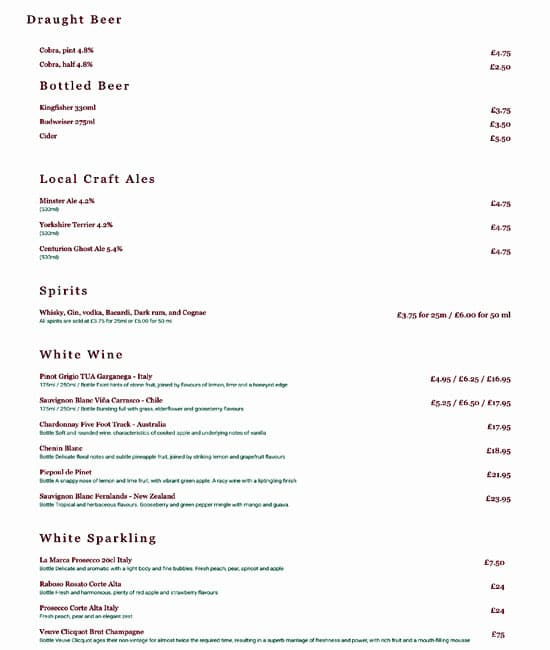 Menu at Masala Craft restaurant, York, 12A King Street