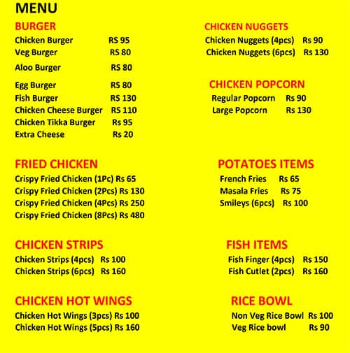 Menu at Wow Chicken, Kolkata, 43 B