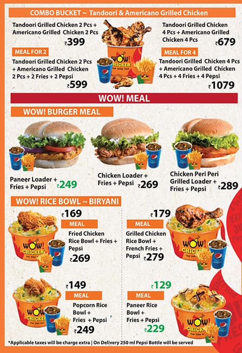 Menu of Wow Chicken, Alipore, Kolkata