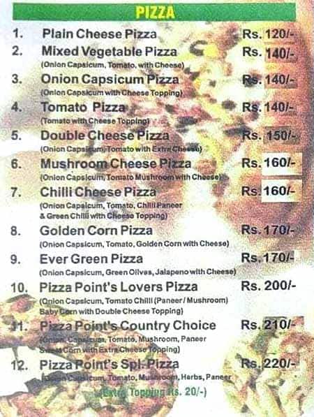 Menu of The Pizza Point, Paschim Vihar, New Delhi