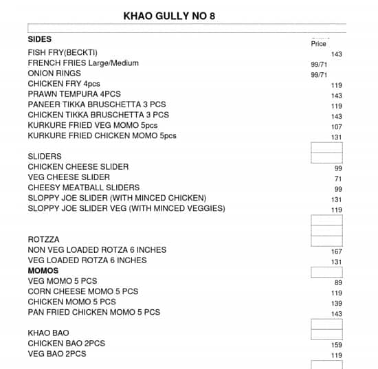 Menu at KHAO GULLY NO. 8, Kolkata