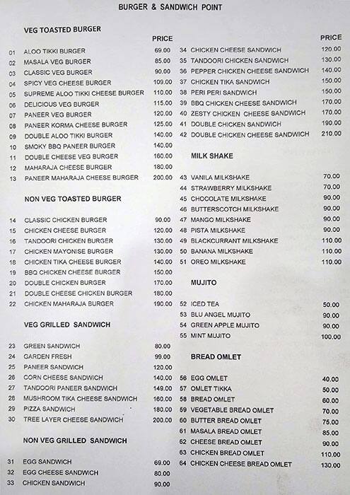 Menu of Burger & Sandwich Point, Mogappair, Chennai
