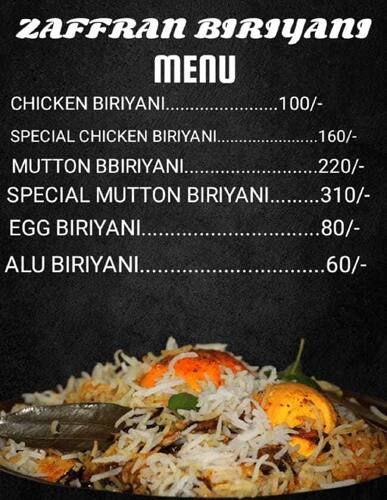 Menu of Zaffran, Naktala, Kolkata