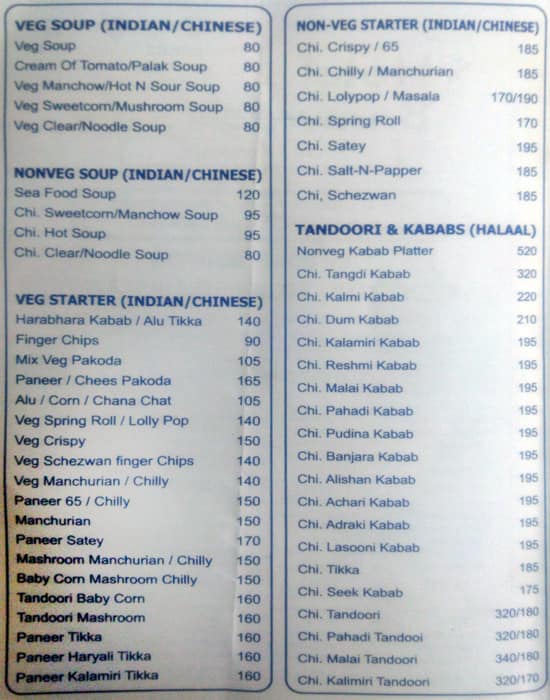 Menu of Bawarchi - The Chef, Seawoods, Navi Mumbai