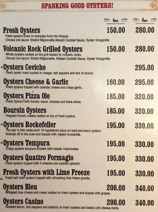 Rockefellers Menu