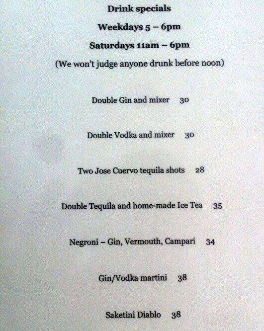 Menu at The Leopard restaurant, Johannesburg, 44 Stanley Avenue