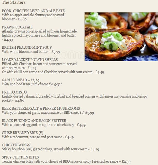 Menu at Fairfield Arms pub & bar, Manchester, 92 Manchester Rd