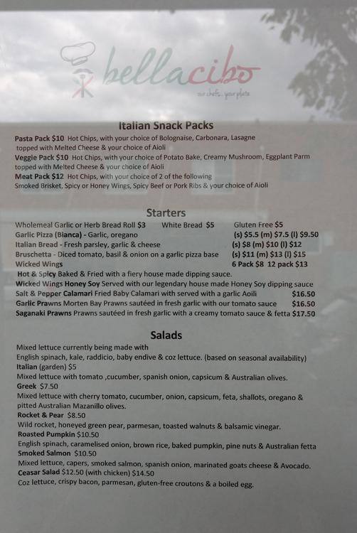 Menu at Bella Cibo Jannali pizzeria, Jannali