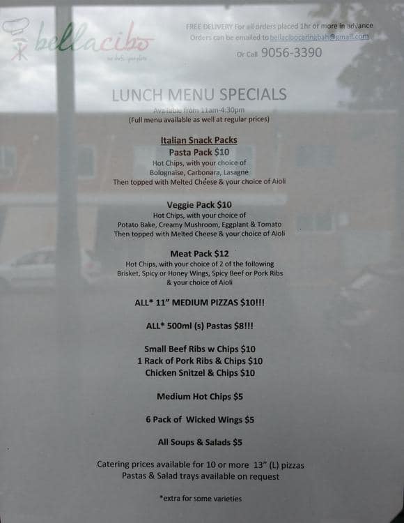 Menu at Bella Cibo Jannali pizzeria, Jannali