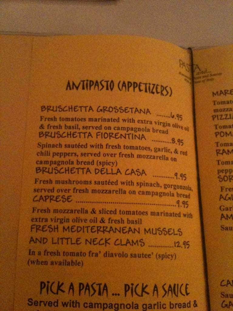 Menu at Pasta And... restaurant, Margate