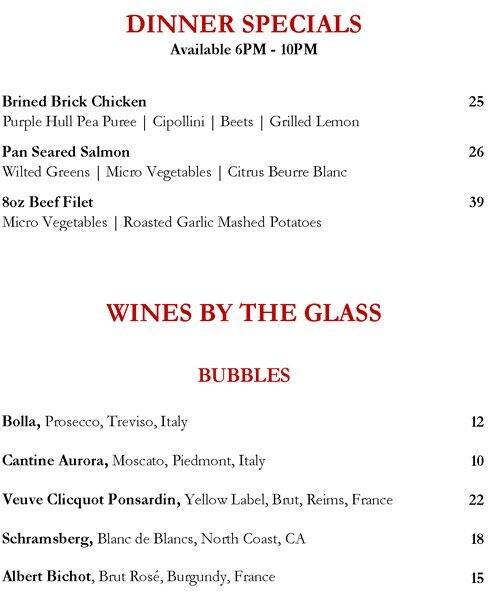 Menu at Pyramid restaurant, Dallas