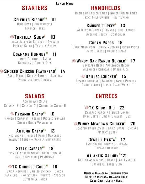 Menu at Pyramid restaurant, Dallas