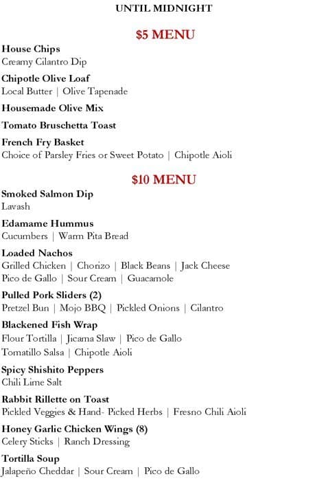 Menu at Pyramid restaurant, Dallas