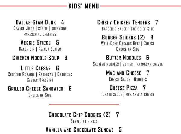 Menu at Pyramid restaurant, Dallas