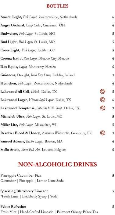 Menu at Pyramid restaurant, Dallas