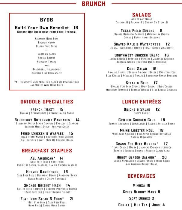 Menu at Pyramid restaurant, Dallas