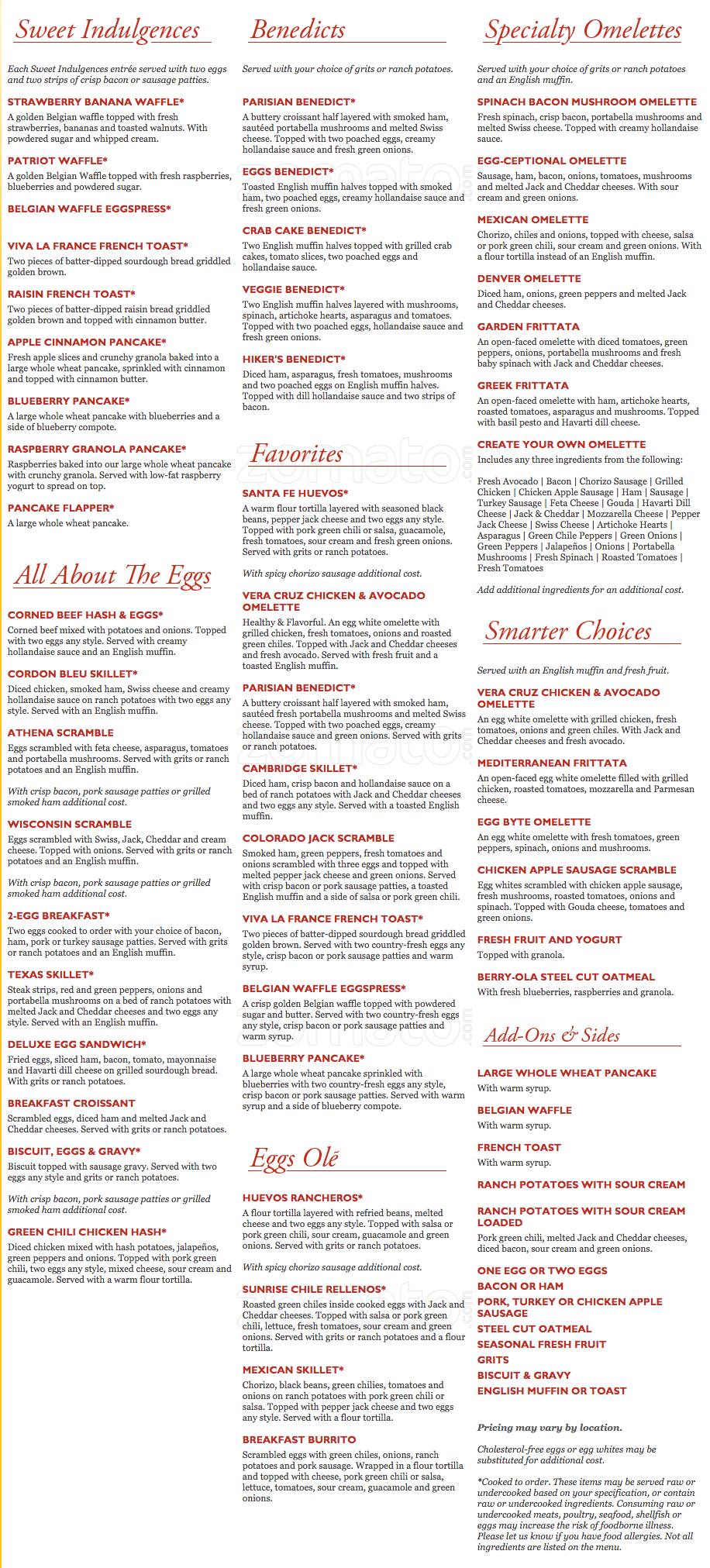 Egg & I Menu, Menu for Egg & I, Denton, Denton - Urbanspoon/Zomato