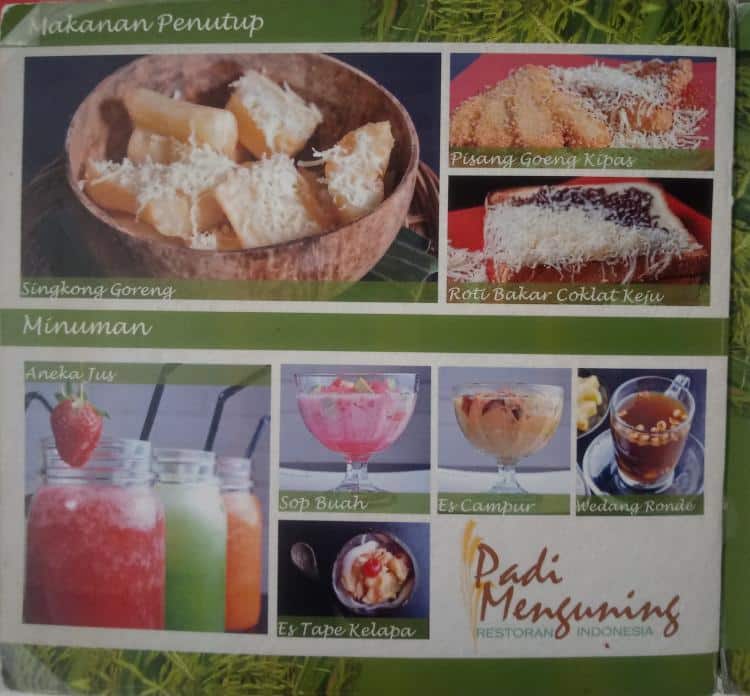 Menu at Padi Menguning restaurant, South Tangerang