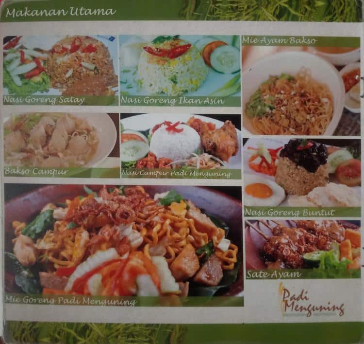 Menu at Padi Menguning restaurant, South Tangerang