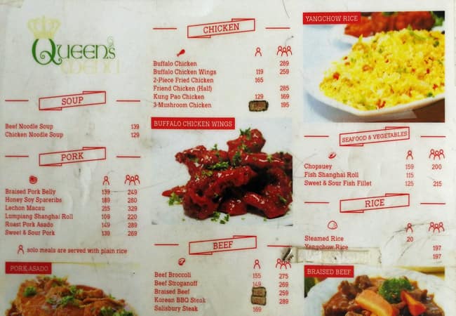 Menu at Queen's Menu restaurant, Taytay