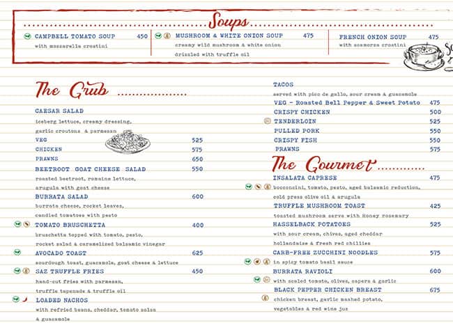 Menu of SAZ - American Brasserie, Sunder Nagar, New Delhi