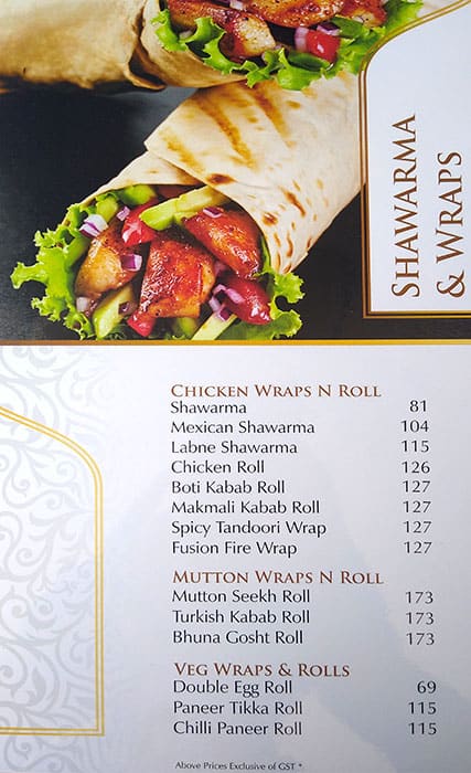Menu of Dilawar, Hennur, Bangalore