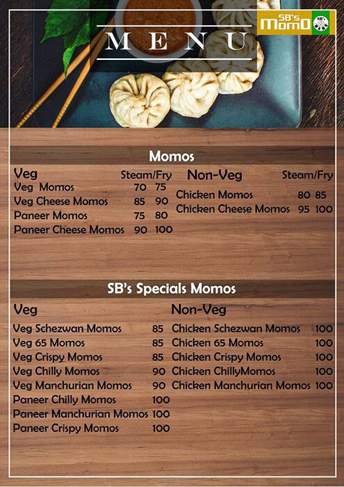 Menu of SB's Momos, Karve Nagar, Pune