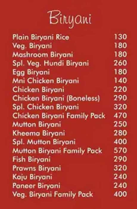 Menu at Babai Hotel Biryani House, Hyderabad