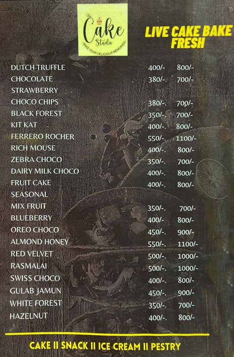 Menu of The Cake Studio, Kandivali East, Mumbai