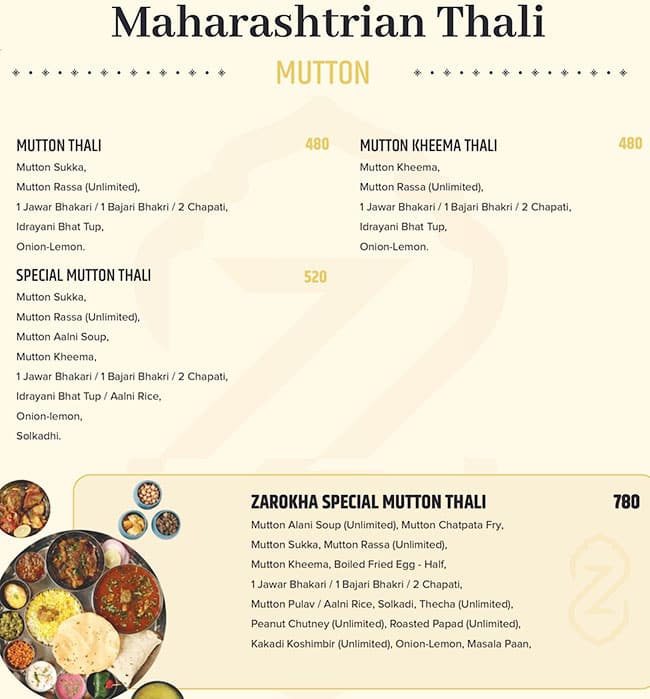 Menu of Zarokha Multicusine Restaurant, Balewadi, Pune