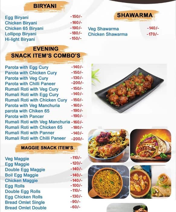 Menu of Girlfriend Foodcourt, Ameerpet, Hyderabad