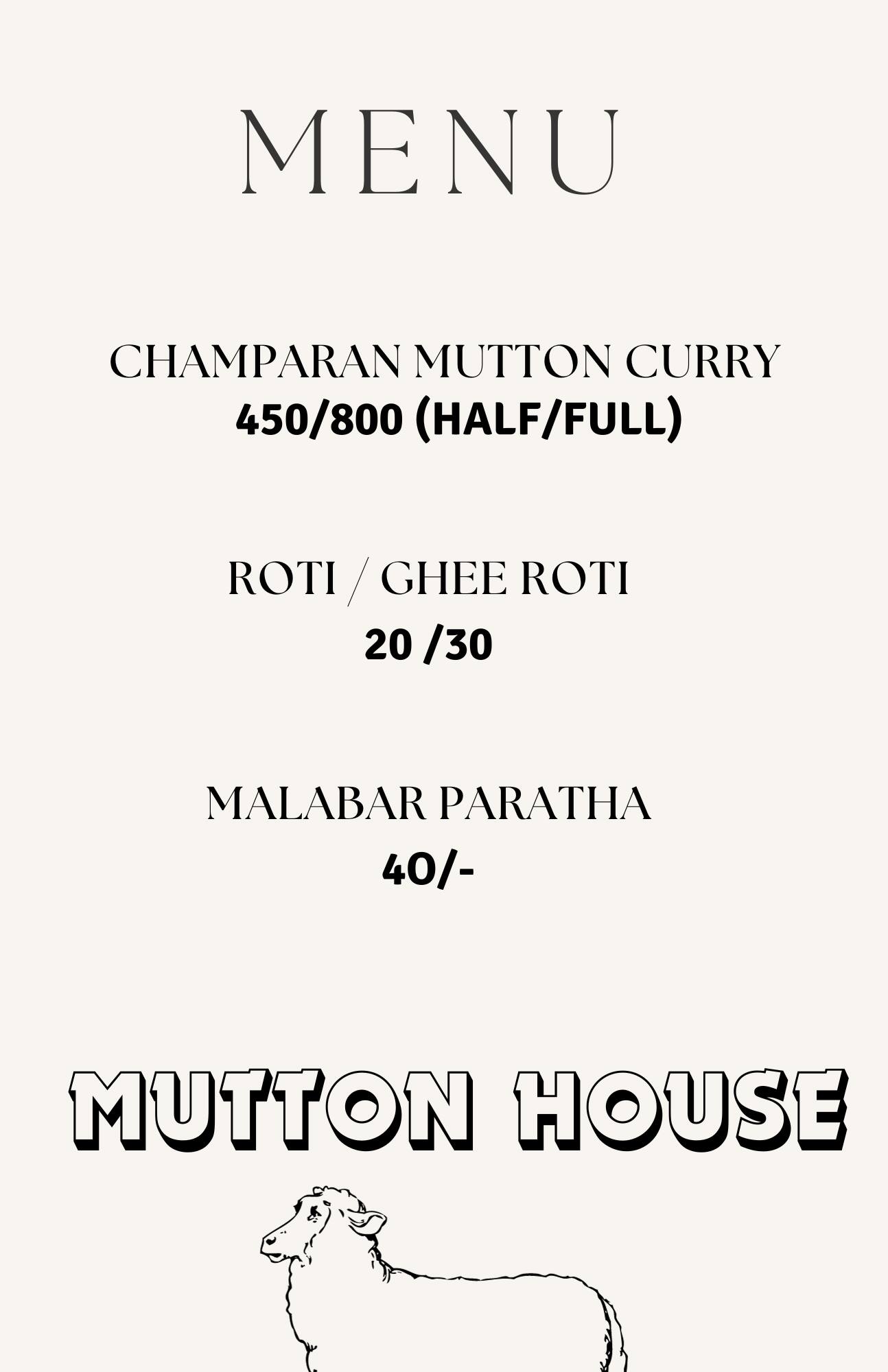 Menu of Mutton House, Lal Kuan, Ghaziabad