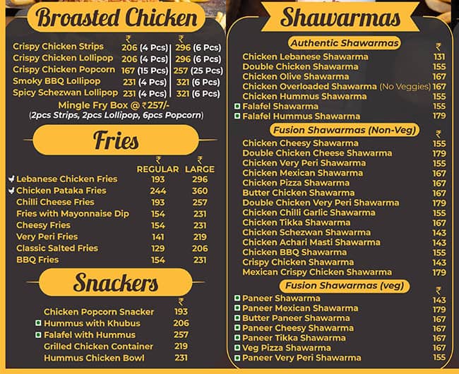 Menu of Oho Shawarma, Chembur, Mumbai