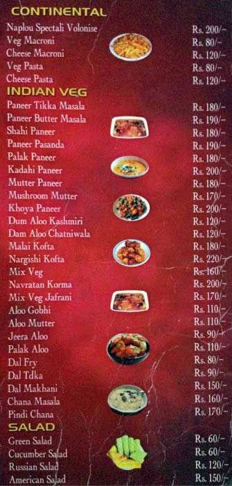 Menu at Lord Krishna Restaurant, Agra