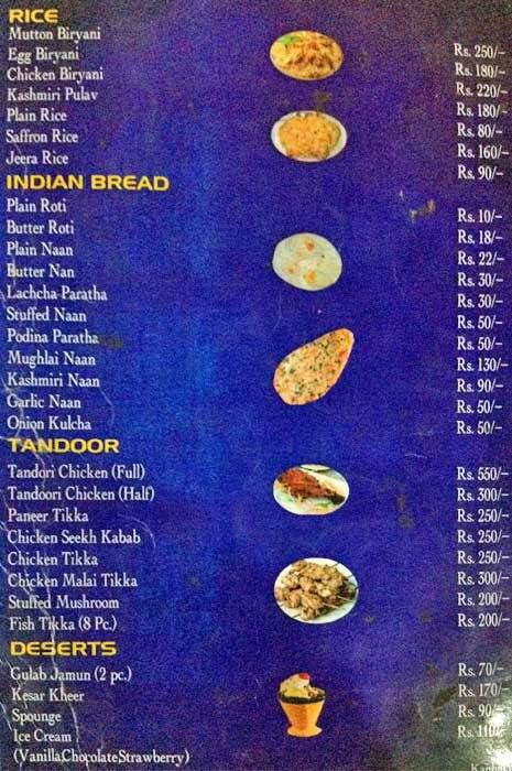 Menu at Lord Krishna Restaurant, Agra