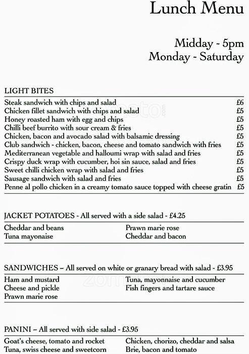 Menu at The HG Wells pub & bar, Worcester Park