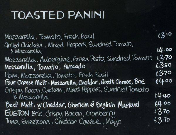 Menu at Piccolo Snack Bar, London, 115 Euston St