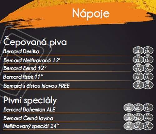 Menu at Kino Modřanský Biograf steakhouse, Prague