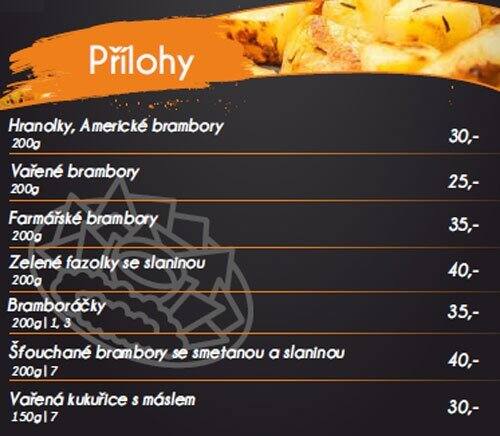 Menu at Kino Modřanský Biograf steakhouse, Prague