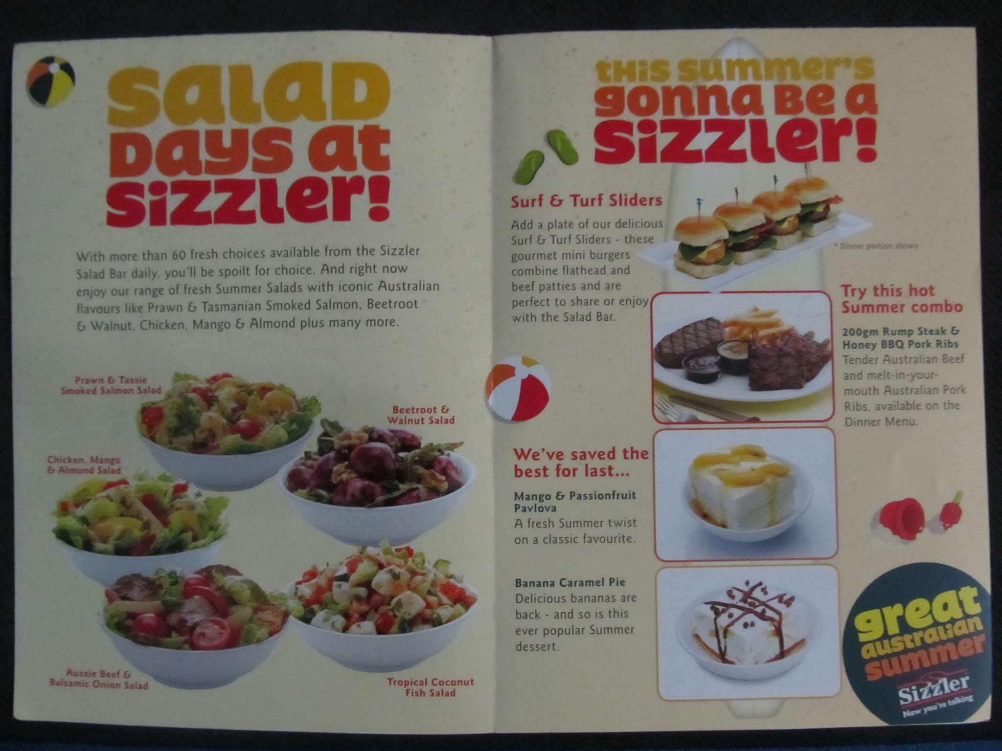 Menu at Sizzler Beldon restaurant, Mullaloo
