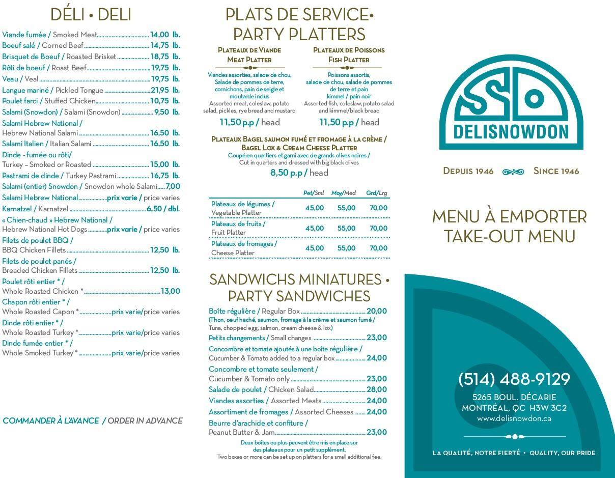 Menu at Basha (Snowdon) restaurant, Montréal