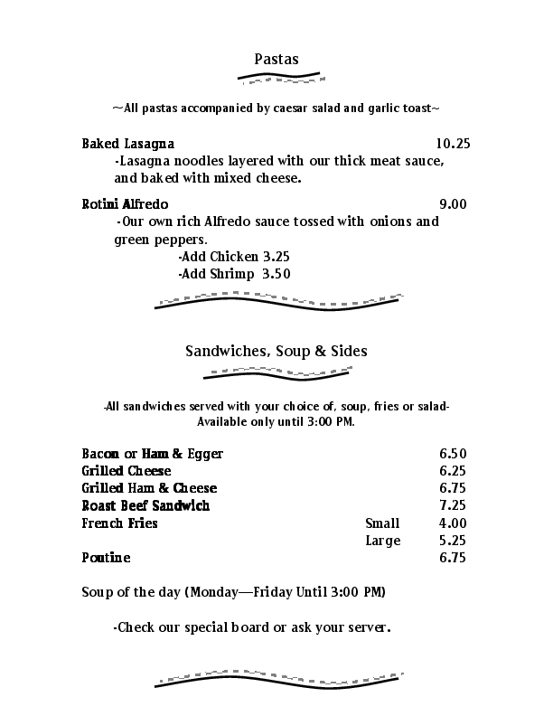 Menu at Jimmy's Pub & Grill, Creston