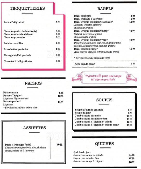 Menu at Le Troquet restaurant, Gatineau