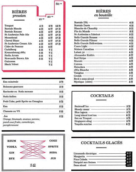 Menu at Le Troquet restaurant, Gatineau