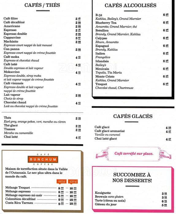 Menu at Le Troquet restaurant, Gatineau
