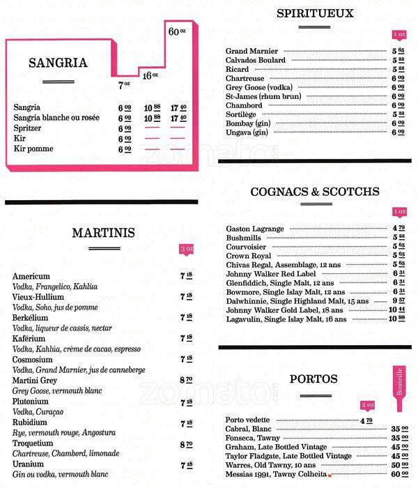 Menu at Le Troquet restaurant, Gatineau