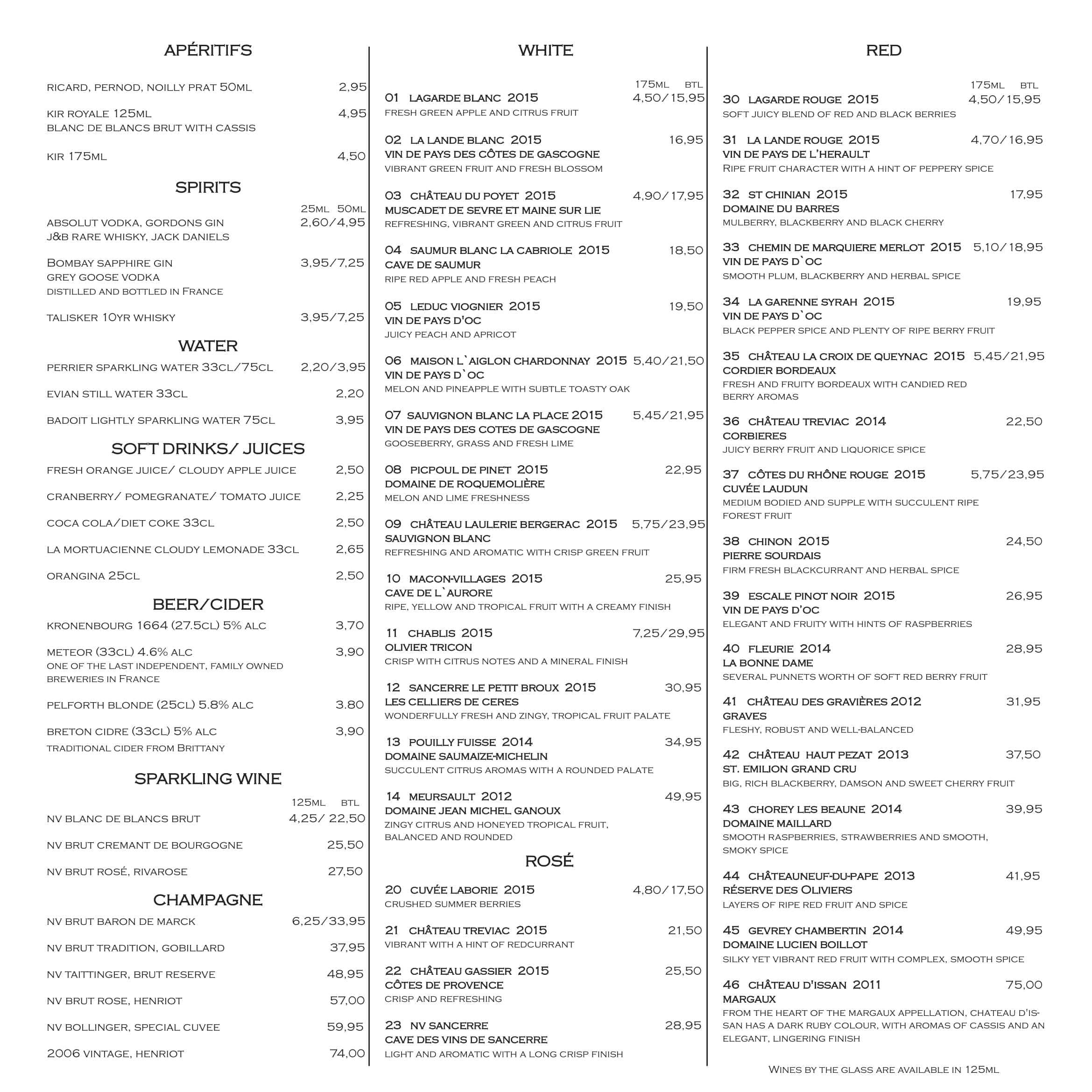 Menu at Cote Bistro restaurant, Liverpool